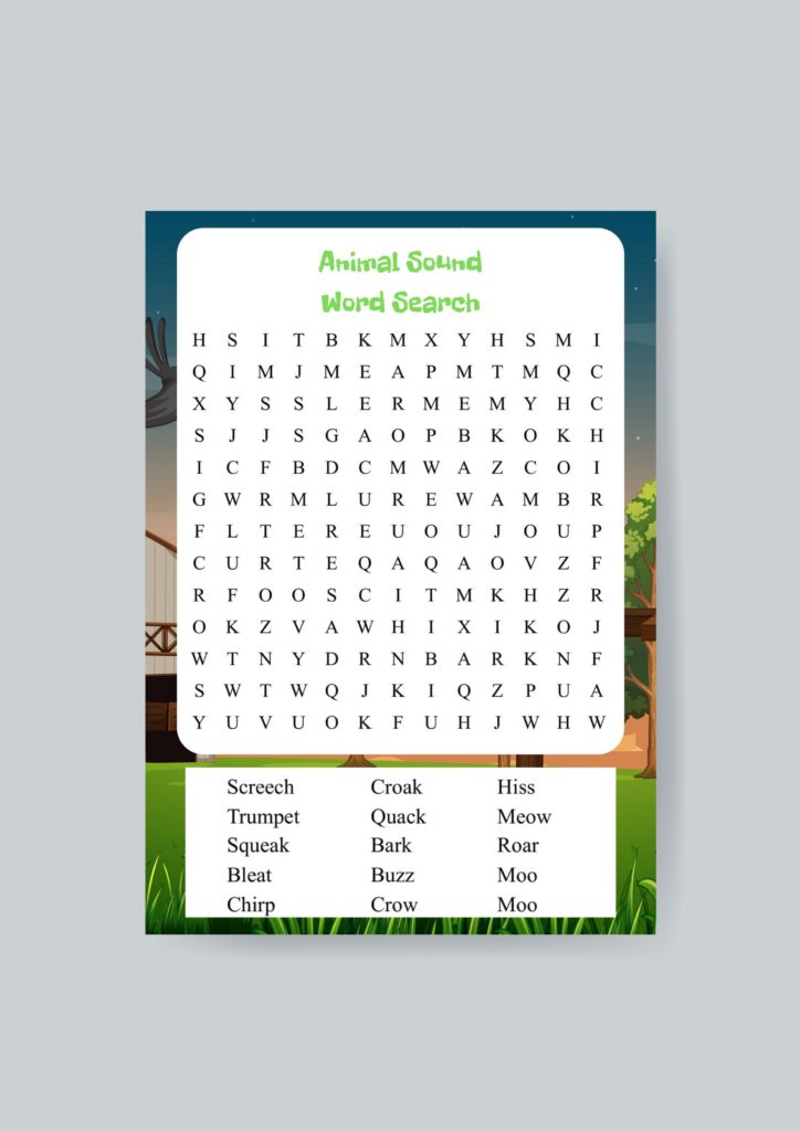 Animal Sound Word Search Printable - Shark Printables