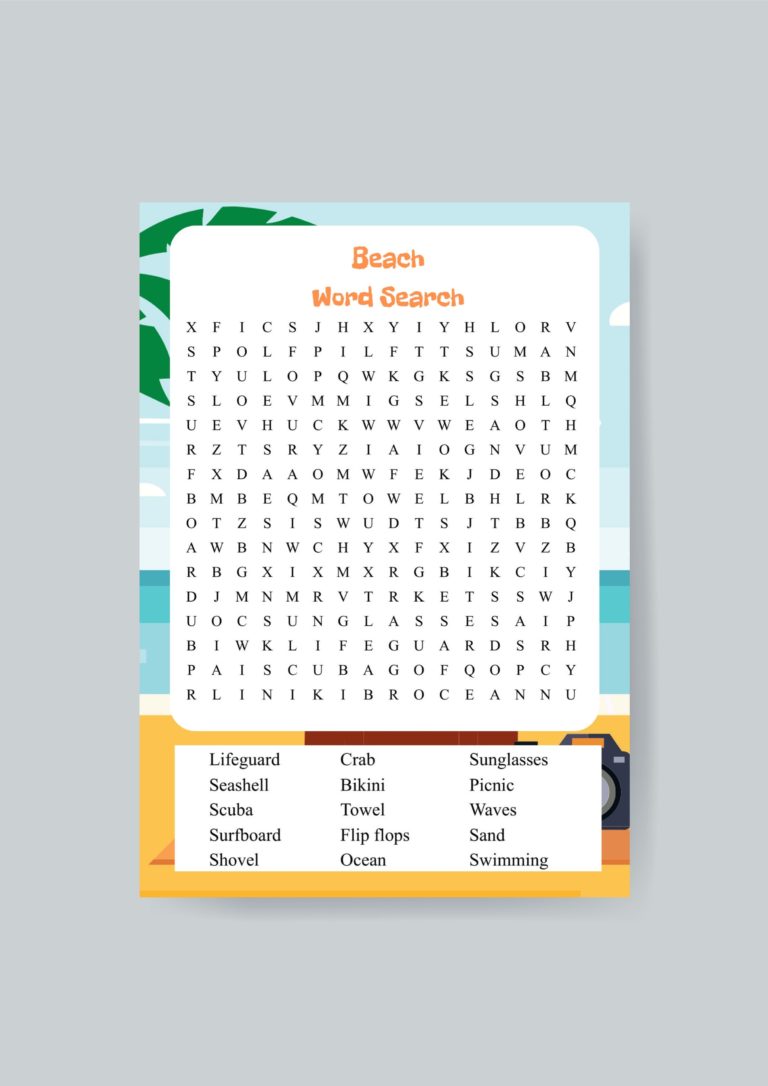 Beach Word Search Printable - Shark Printables