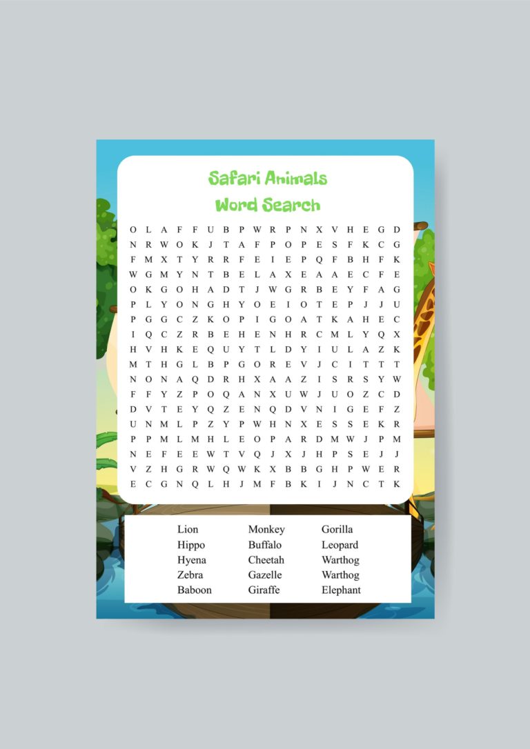 Safari Animals Word Search Printable - Shark Printables