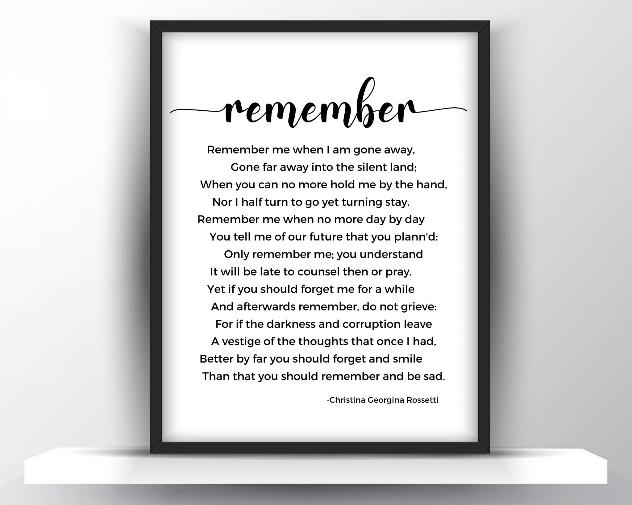 Remember Poem By Christina Georgina Rossetti Printable Wall Art - Shark ...