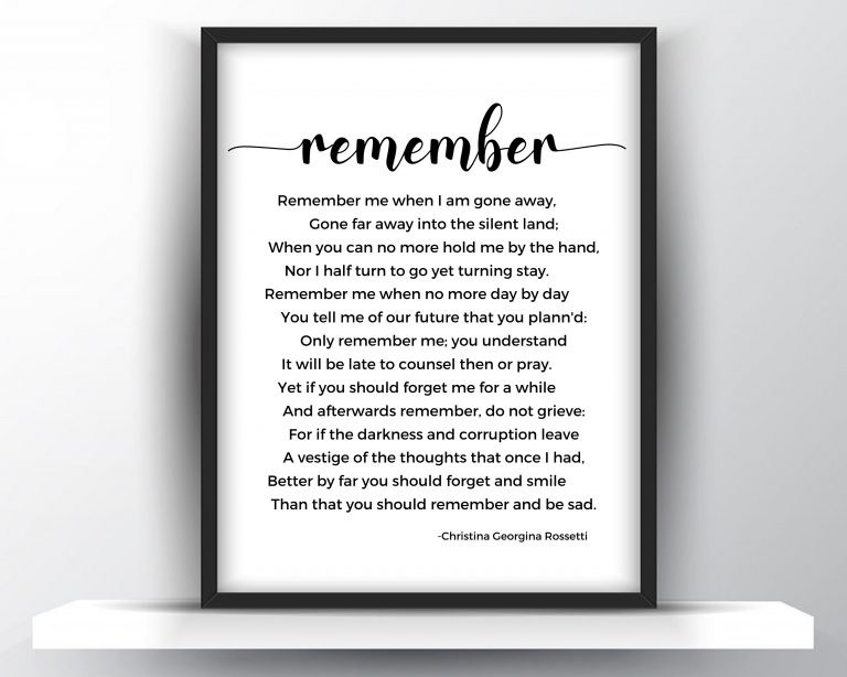 Remember Poem By Christina Georgina Rossetti Printable Wall Art - Shark ...