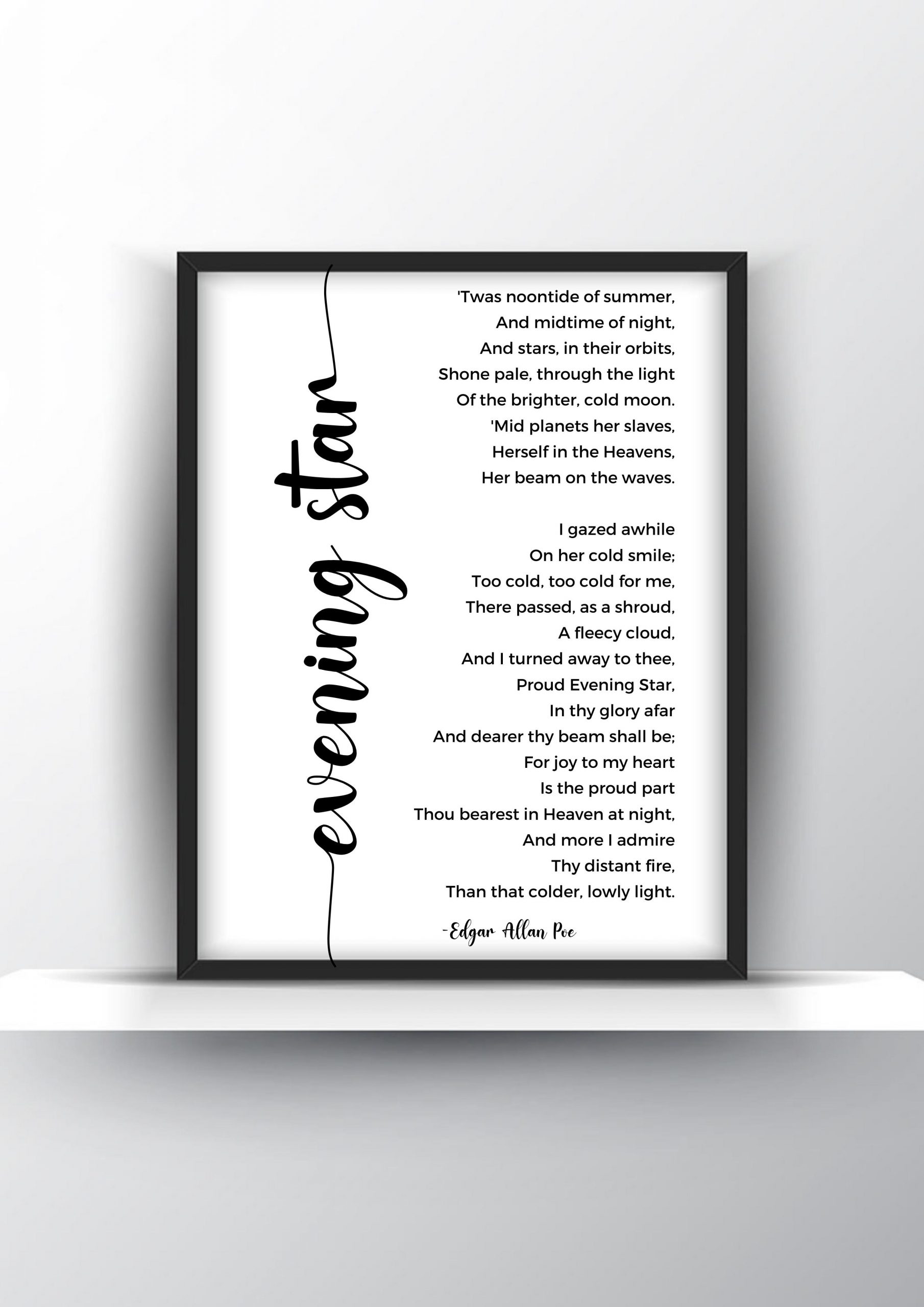 Evening Star Poem By Edgar Allan Poe Unframed And Framed Wall Art