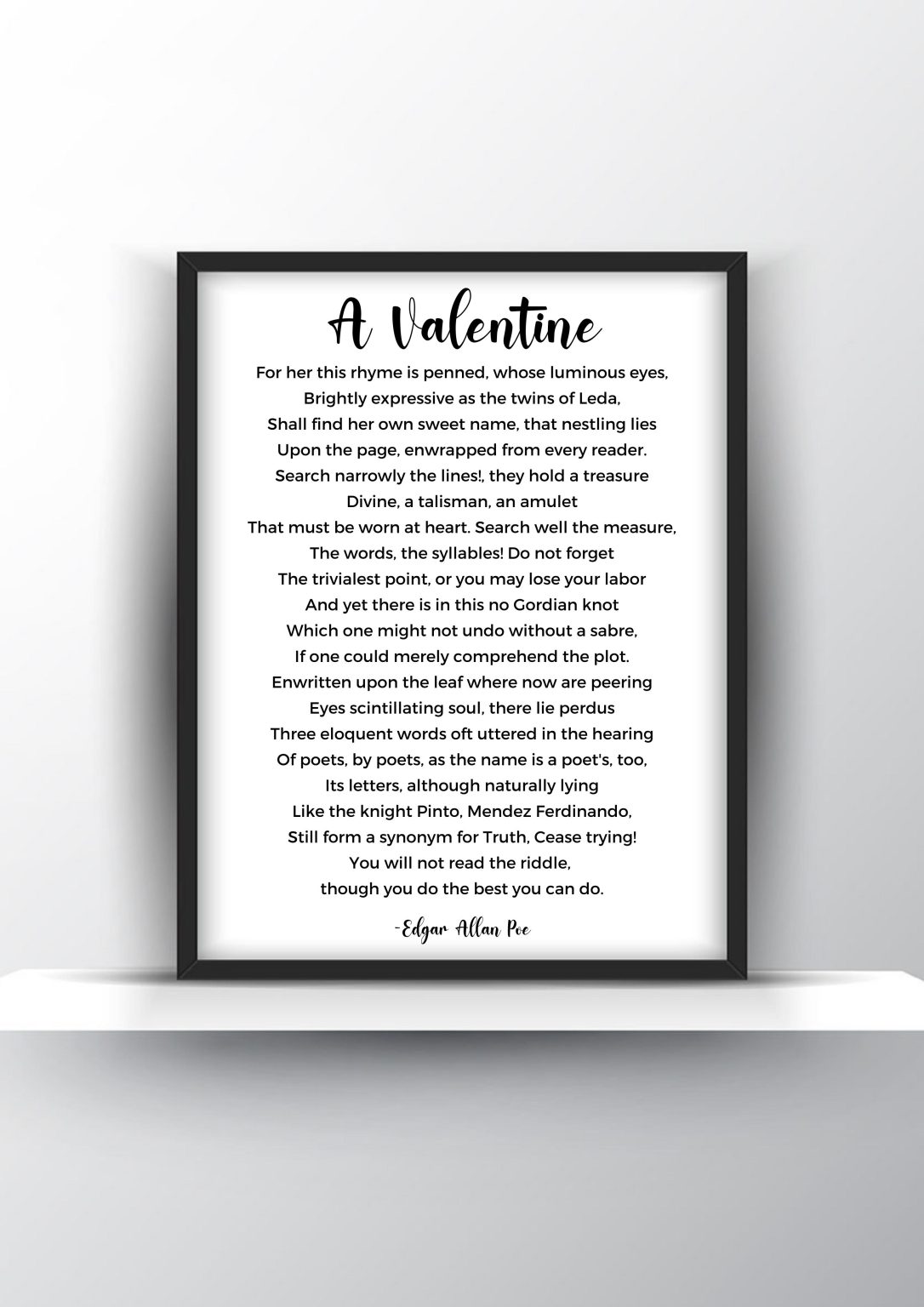 A Valentine Poem by Edgar Allan Poe Printable Wall Art - Shark Printables