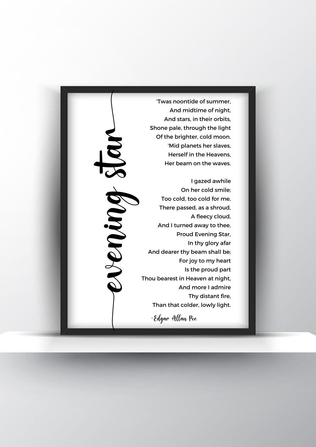 Evening Star Poem by Edgar Allan Poe Printable Wall Art - Shark Printables