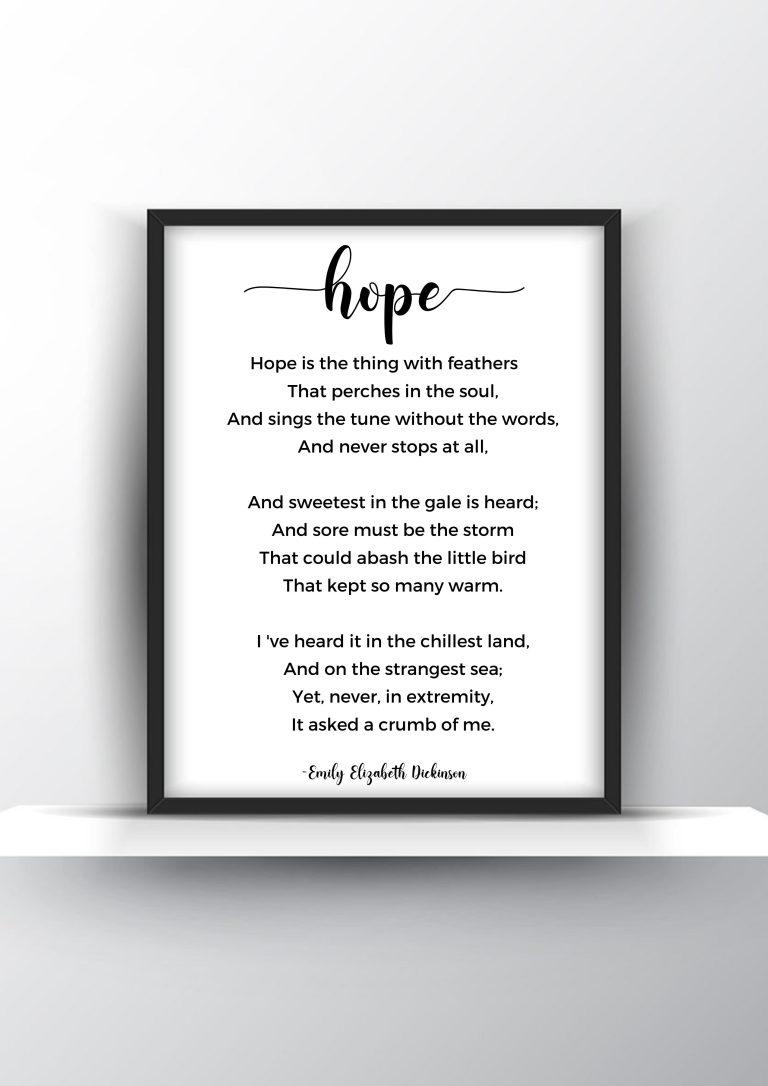 Hope Poem by Emily Elizabeth Dickinson Print Printable Wall Art - Shark ...
