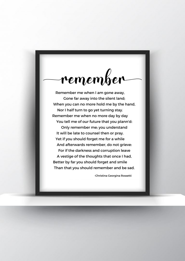 Remember Poem by Christina Georgina Rossetti Unframed And Framed Wall ...