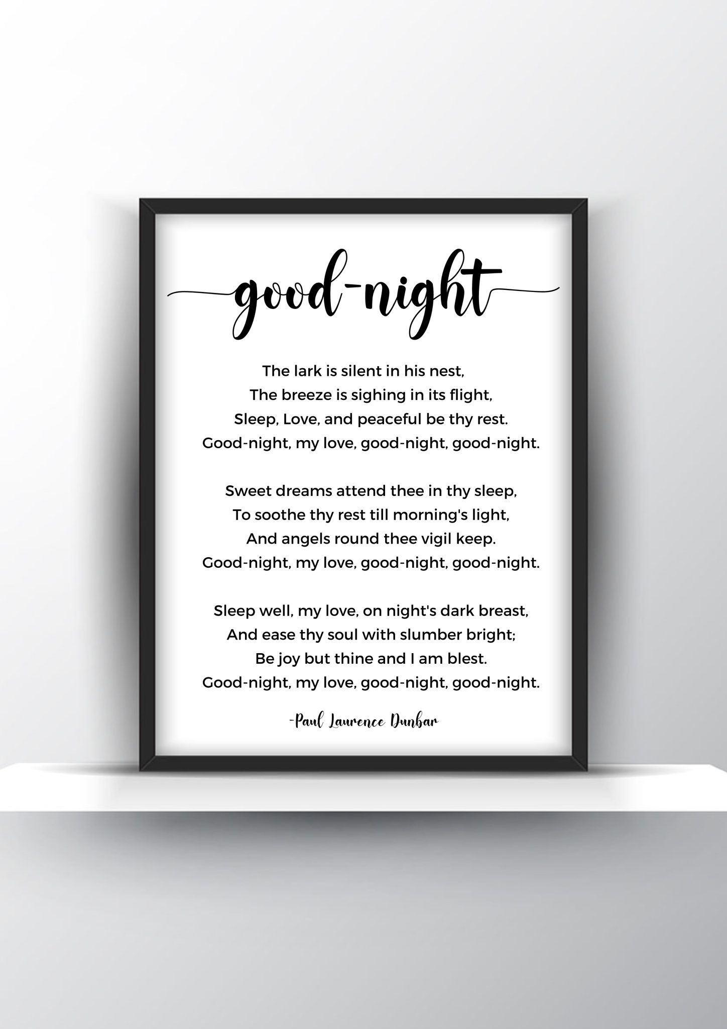 Good Night Poem by Paul Laurence Dunbar Printable Wall Art - Shark ...
