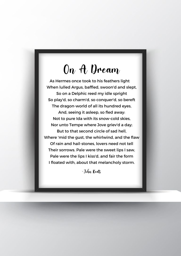 On A Dream Poem by John Keats - Shark Printables
