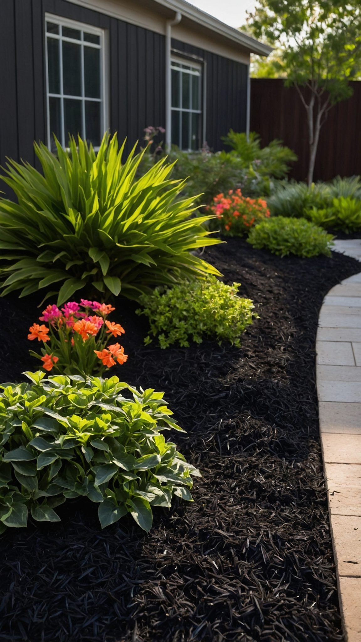 Black Mulch Backyard Landscaping Ideas for Your Home - Shark Printables