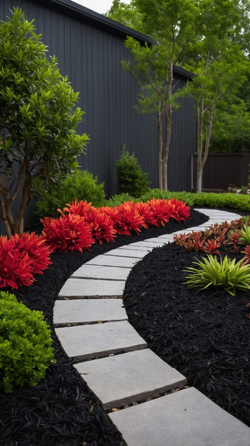 Black Mulch Backyard Landscaping Ideas for Your Home - Shark Printables
