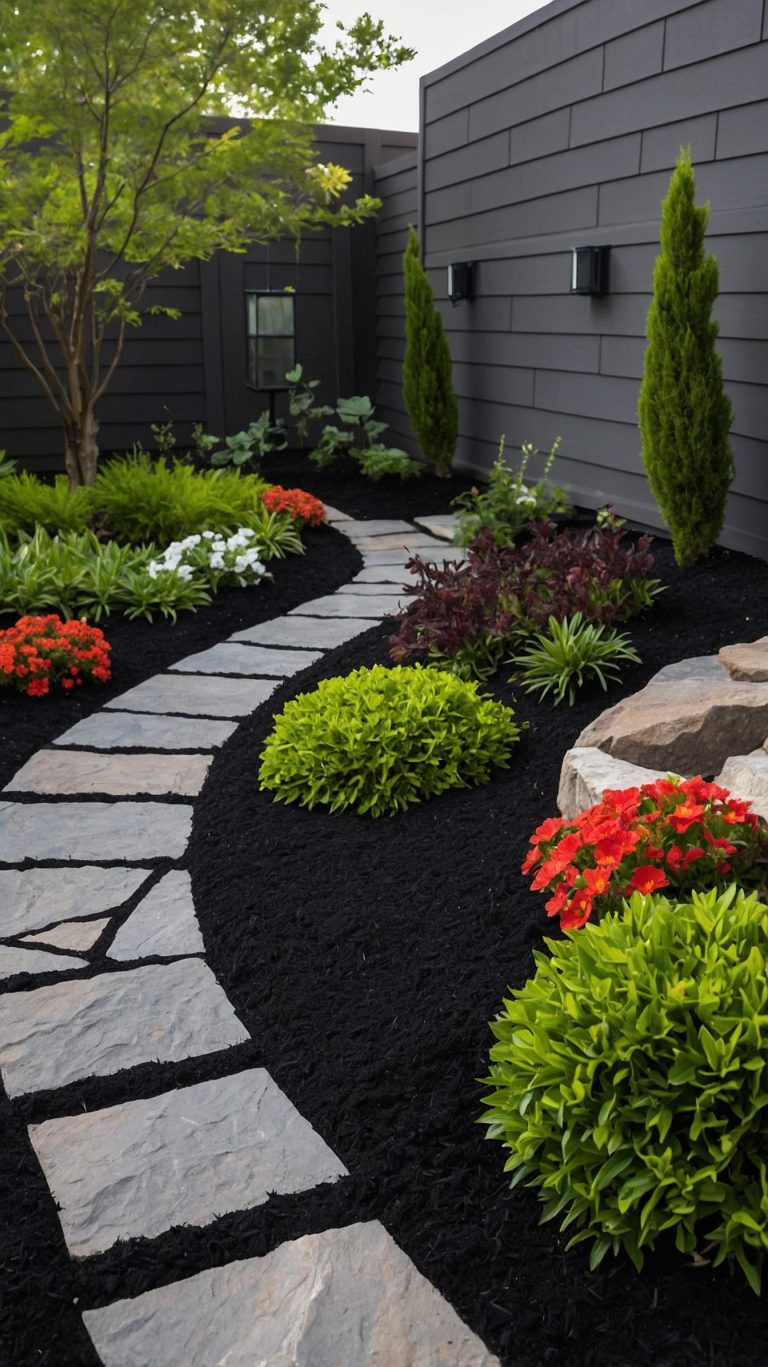 Black Mulch Backyard Landscaping Ideas for Your Home - Shark Printables