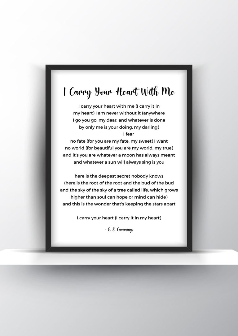 I Carry Your Heart With Me Poem by E. E. Cummings Printable Wall Art ...