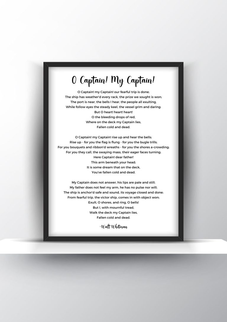 O Captain! My Captain! Poem by Walt Whitman Printable Wall Art - Shark ...