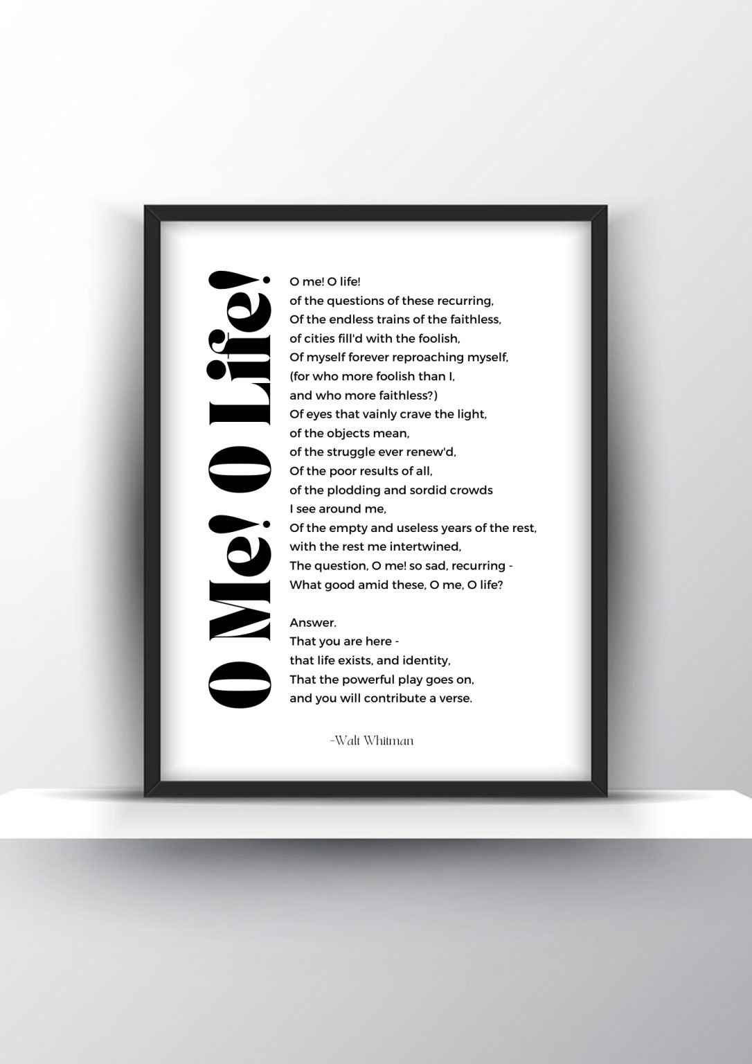 O Me! O Life! Poem by Walt Whitman Printable Wall Art - Shark Printables